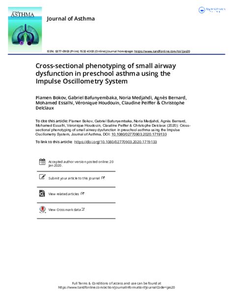 Pdf Cross Sectional Phenotyping Of Small Airway Dysfunction In Preschool Asthma Using The
