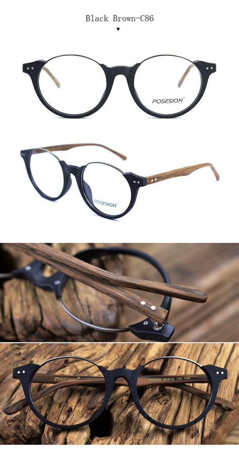 Hdcrafter Unisex Full Rim Round Metal Wood Frame Eyeglasses Ps5059 In
