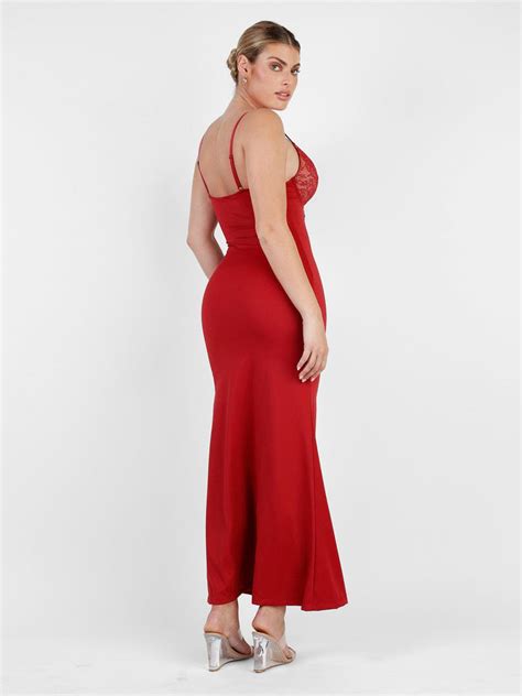 Shapewear Lace V Neck Side Slit Slimming Maxi Slip Dress Popilush®