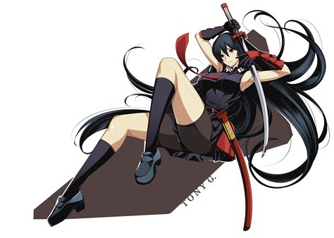 Fan Art Katana White Skin Akame White Background Anime Black Dress Anime Girls Dark Hair