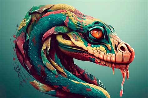 Generative Ai를 특징으로 하는 뱀 인쇄 카드의 만화 스타일 프리미엄 사진