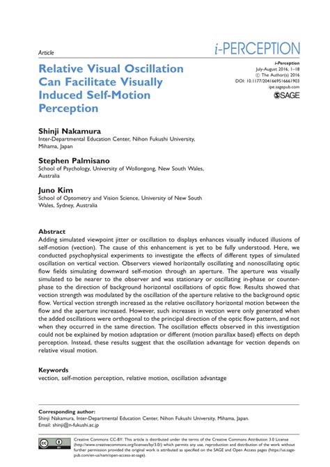 Pdf Relative Visual Oscillation Can Facilitate Visually Induced Self Motion Perception