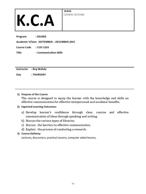 Kca Communication Skills Course Outline Pdf Communication Nonverbal Communication