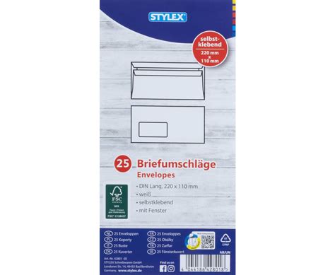 Briefumschläge DIN Lang mit Fenster selbstklebend FSC 42801 STYLEX Büro Stylex