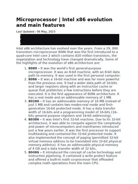 Microprocessor Intel X86 Evolution And Main Features Pdf Central