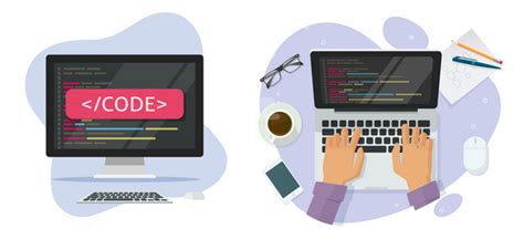 Programmer Coding On Laptop Computer Work Desk Vector Image
