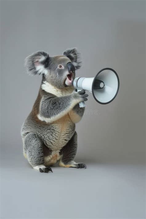 Koala Bear Making Public Announcement With Handheld Speaker For