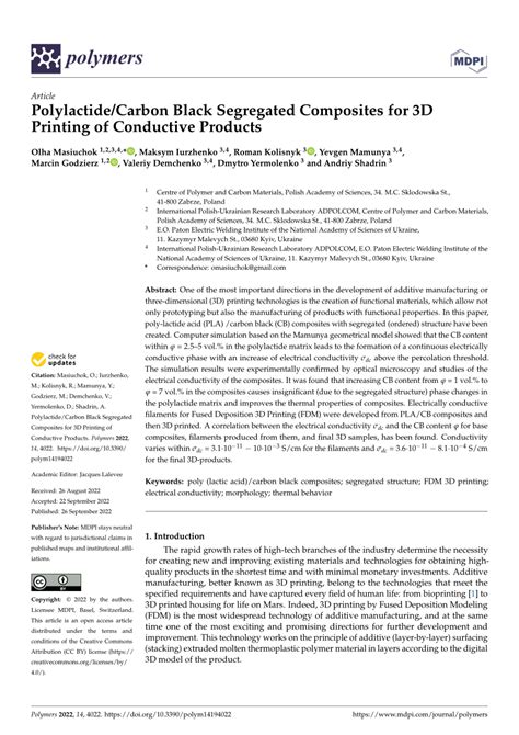 Pdf Polylactide Carbon Black Segregated Composites For 3d Printing Of Conductive Products