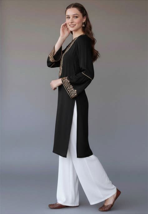 Buy Embroidered Rayon Straight Kurta Set In Black Online Tdw269