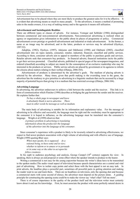 A Sociolinguistic Analysis Of Advertising Language In Pdf