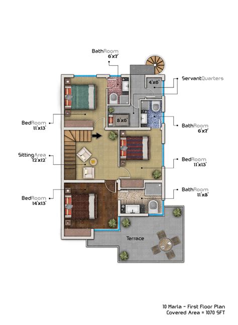 3D Front Elevation 10 Marla Front Elevatioin Plan