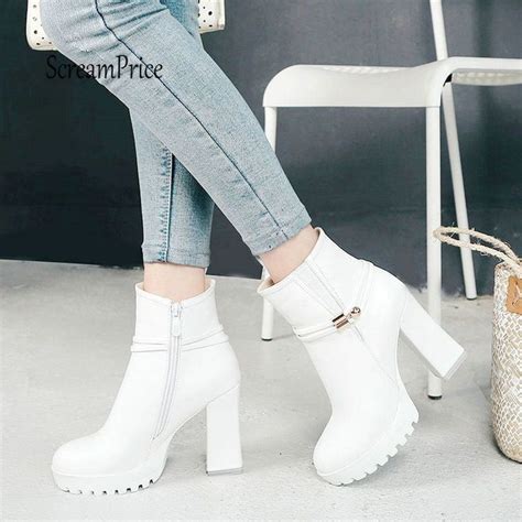 Hot Sale Women Chunky High Heel Ankle Boots Fashion Platform Side