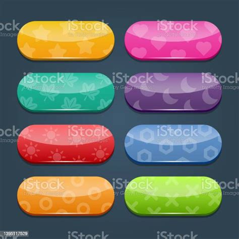 게임 버튼과 프레임의 다채로운 벡터 세트 모바일 응용 프로그램용 요소 옵션 및 선택 창 패널 설정 개념에 대한 스톡 벡터 아트