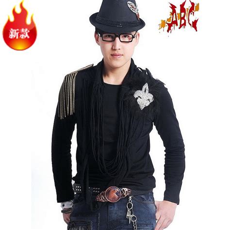 Abc个性男装非主流韩版流苏黑色t恤t 109 065朋克长袖个性t恤1飞速卓越