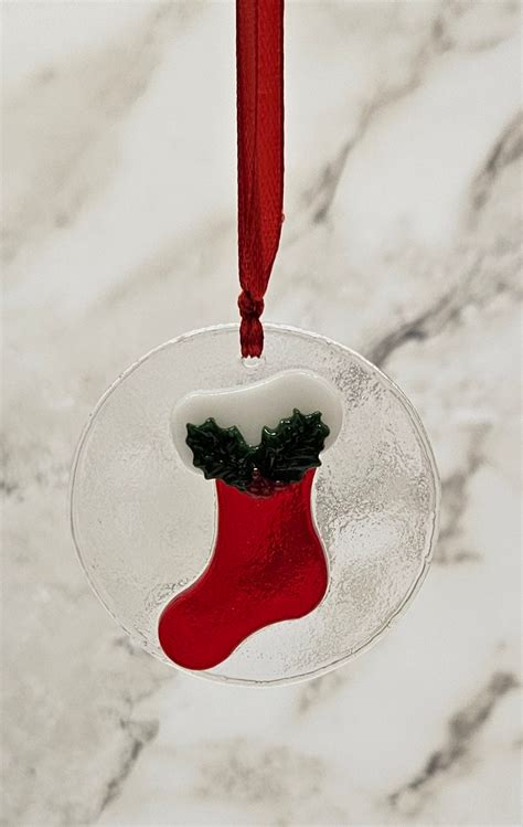 Handmade Fused Art Glass Stocking Christmas Ornament The Avenue