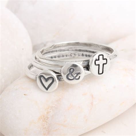 Stack Initial Ring In Sterling Silver Letter Ring Mothers Etsy
