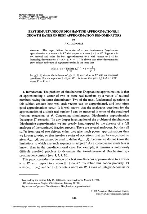 Pdf Best Simultaneously Diophantine Approximations I Growth Rates Of Best Approximation