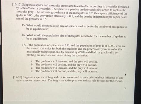 Solved Suppose A Spider And Mosquito Are Related To Chegg