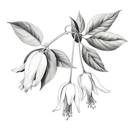 Black And White Fuchsia Leaf Vector Drawing Premium Ai Generated Image