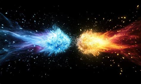 Dynamic Clash Of Blue And Orange Energy Bursts Creating Vibrant Explosion Effects Against A