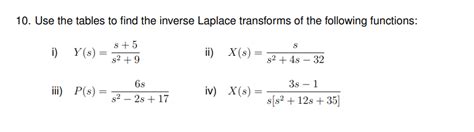 solved 10 use the tables to find the inverse laplace