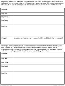 Statistics Unit 7 Hypothesis Testing ONE Sample Review And Tests
