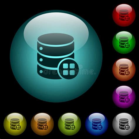 Database Modules Icons In Color Illuminated Glass Buttons Stock Vector