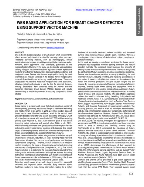 Pdf Web Based Application For Breast Cancer Detection Using Support