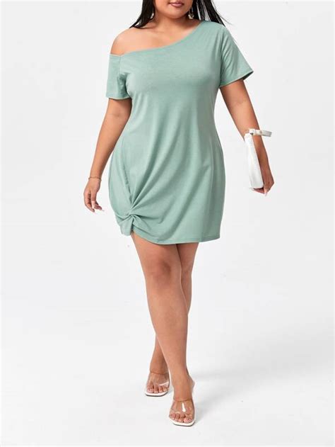 Shein Unity Plus Twist Hem Asymmetrical Neck Tee Dress Shein Usa