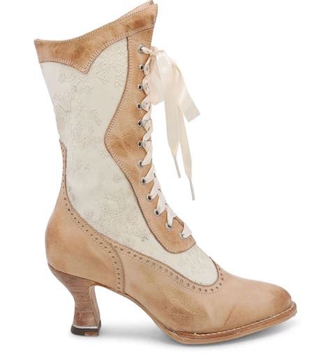 Victorian Inspired Leather And Lace Boots In Bone By Oak Tree Farmsn