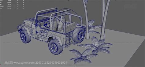 热带森林里的吉普车suv越野车3dmaya模型汽车模型下载 摩尔网cgmol