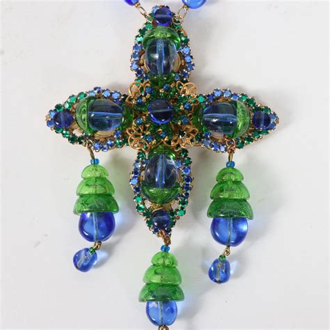 Lot Miriam Haskell Statement Necklace With Large Cobalt Blue Glass Beads Enveloped By