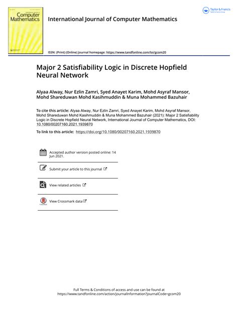 Pdf Major 2 Satisfiability Logic In Discrete Hopfield Neural Network