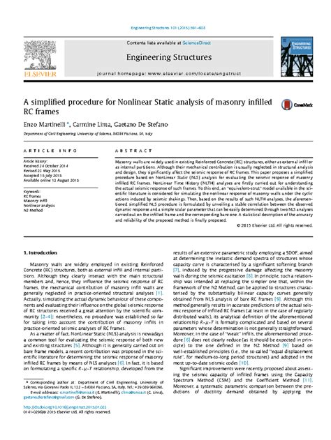 A Simplified Procedure For Nonlinear Static Analysis Of Masonry Infilled Rc Frames A