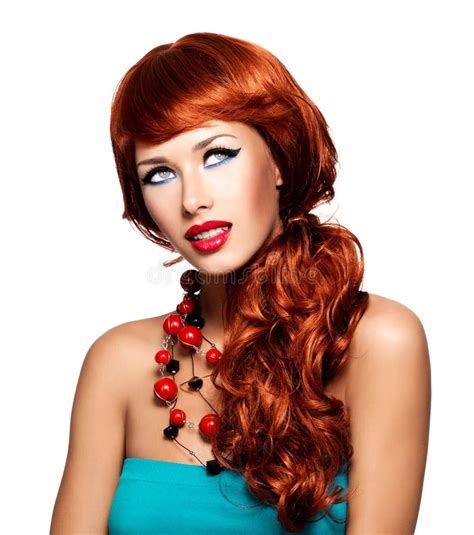 Mooie Sensuele Vrouw Met Lange Rode Haren Stock Foto Image Of