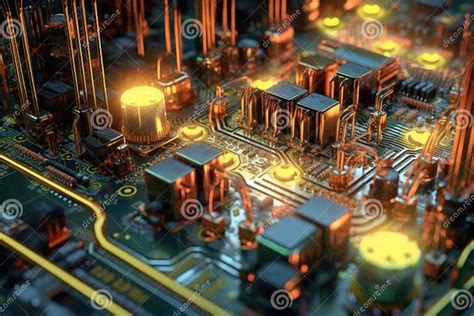 Circuit Board With Wires And Connectors In A Creative Layout Stock