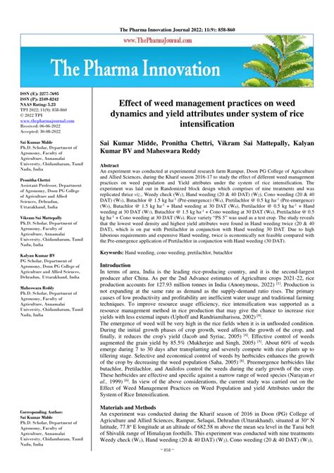 Pdf Effect Of Weed Management Practices On Weed Dynamicsyield And