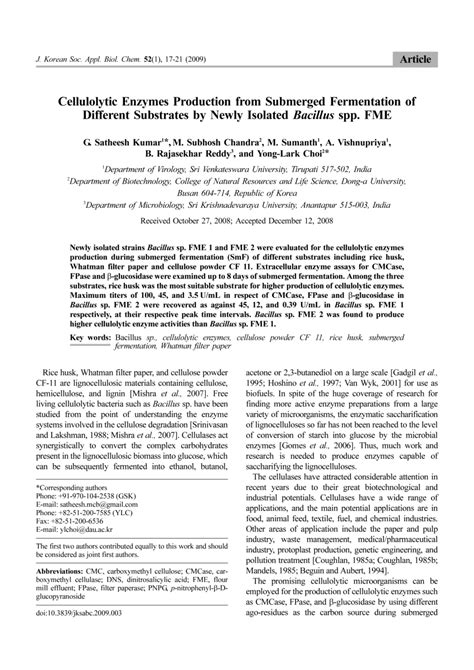 Pdf Cellulolytic Enzymes Production From Submerged Fermentation Of Different Substrates By