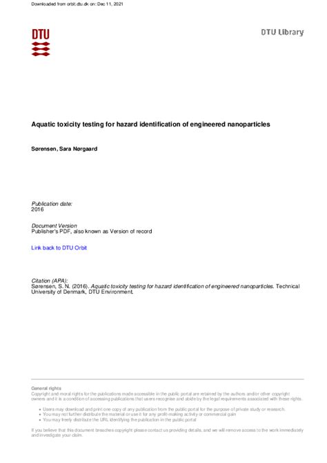 Pdf Toxicity Of Engineered Nanoparticles In Aquatic Systems