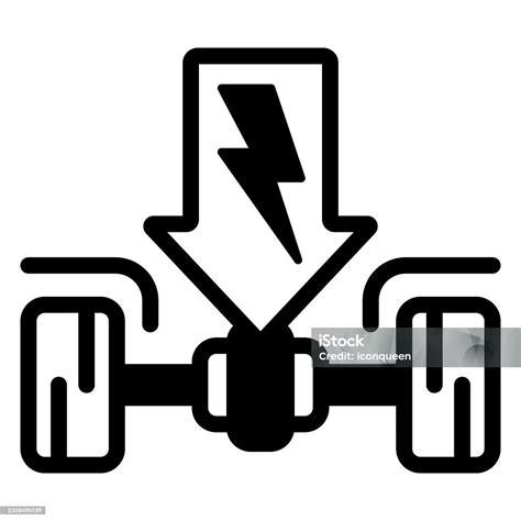 바퀴가 달린 Ev 섀시 솔리드 아이콘 에너지 파워 컨셉 벡터 그래픽입니다 흰색 배경에 자동차 섀시 기호가 있는 화살표 스타일 모바일 또는 디자인 건설 산업에 대한 스톡 벡터