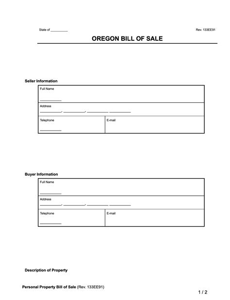 Free Printable Oregon Vehicle Bill Of Sale