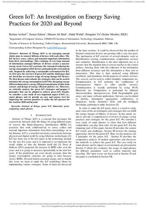 PDF Green IoT An Investigation On Energy Saving Practices For And Beyond