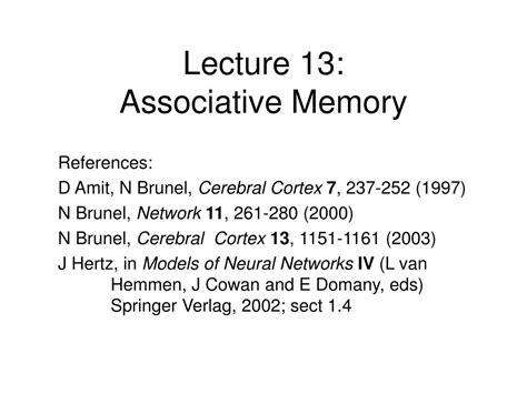 Ppt Lecture 13 Associative Memory Powerpoint Presentation Free