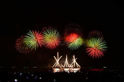 People Capturing Fireworks Show With Camera And Smart Phone In Pattaya