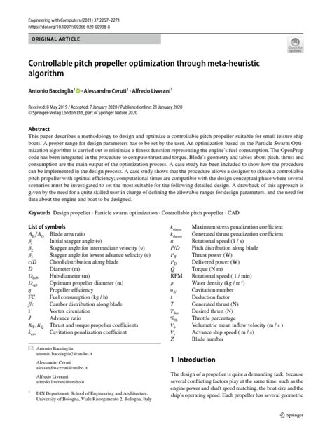 Contrllable Pitch Propeller Model Pdf Mathematical Optimization