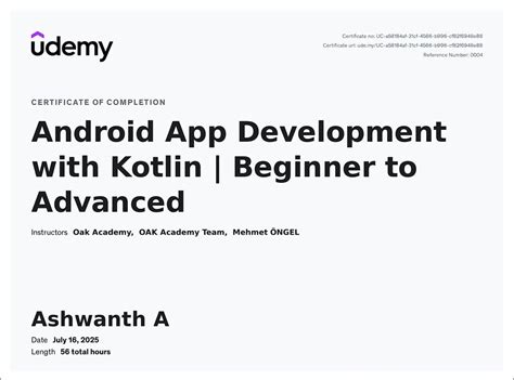 Completed The Kotlin For Android Development Course On Udemy Ashwanth A