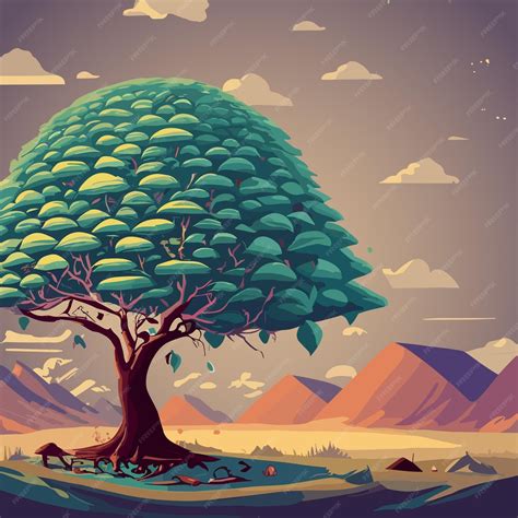 Premium Vector Tree Vector Art Landscape Illustration