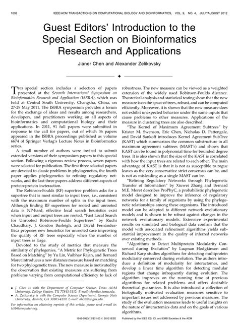 Pdf Guest Editors Introduction To The Special Section On Bioinformatics Research And Applications