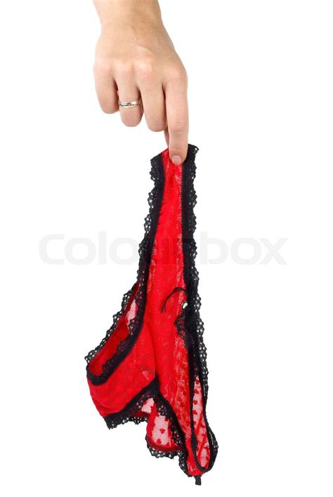 Sexy Womens Red Lace Panties Hanging On The Finger Stock Image Colourbox