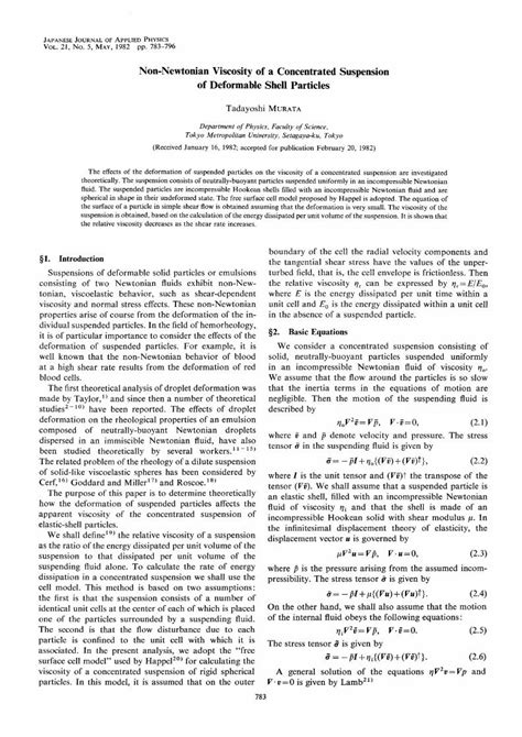 Pdf Non Newtonian Viscosity Of A Concentrated Suspension Of